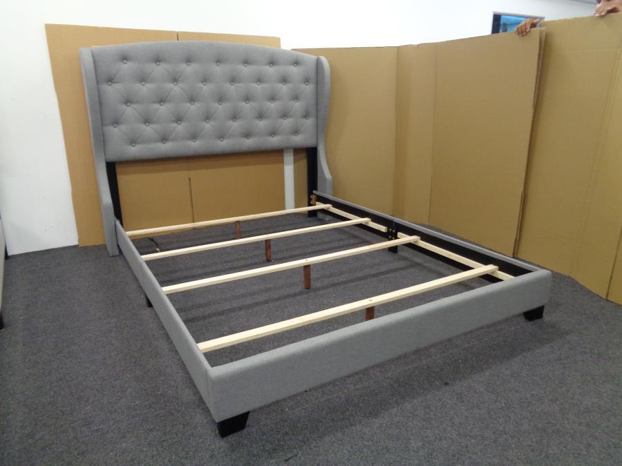 Krome - Krome Queen Upholstered Bed with Demi-wing Headboard Smoke ...